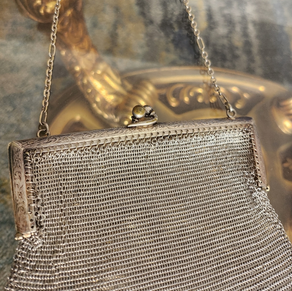 1920s German Silver Chainmail Purse - Gem
